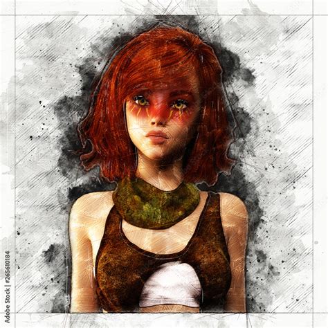 ภาพประกอบสต็อก Digital Artistic Sketch Based On A Self Created 3d