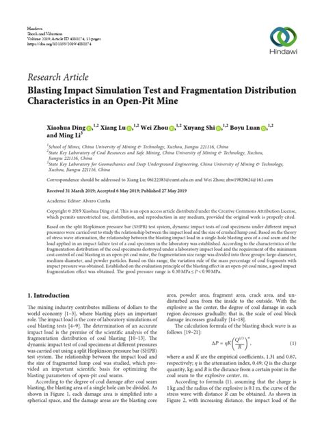 blasting impact simulation test and fragmentation distribution