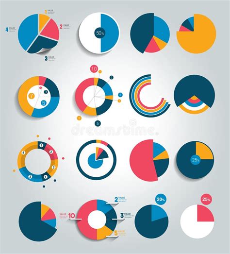 circle chart graph flat design percentage templates set stock vector