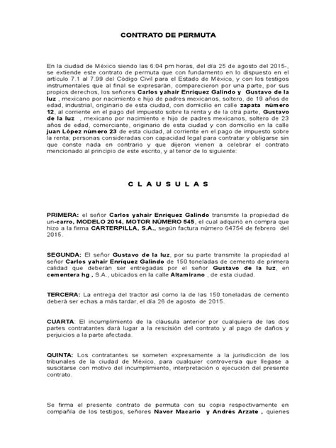 Contrato De Permuta Pdf México Justicia