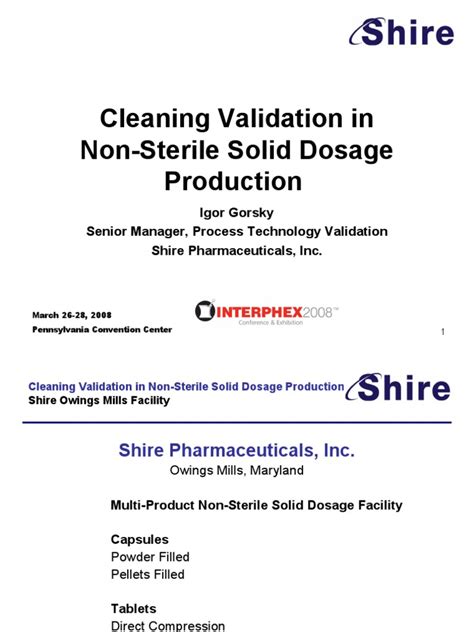 Cleaning Validation In Non Sterile Solid Dosage Production Pdf Dose Biochemistry Chemistry