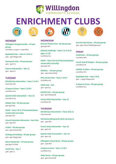 Enrichment Programme Extra Curriculum Willingdon Community School