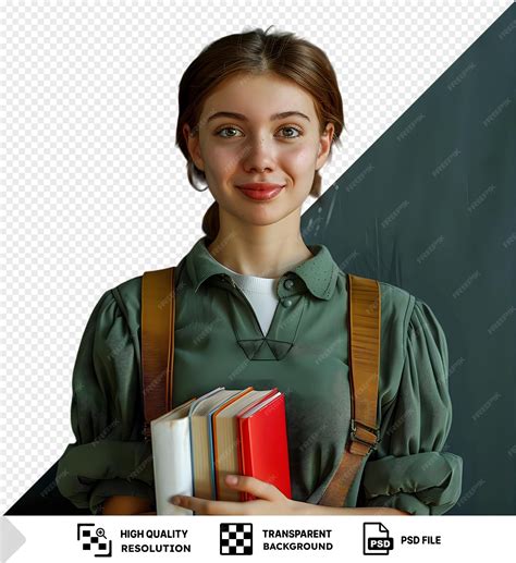 Premium Psd Potrait Pleased Holding Books Young Teacher Standing