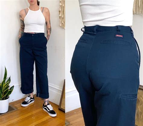 Vintage 90s Dickies Double Knee Navy Dark Blue High Waist Wide
