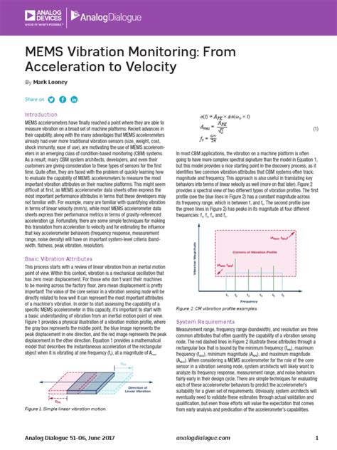 Mems Vibration Monitoring Acceleration To Velocity Pdf