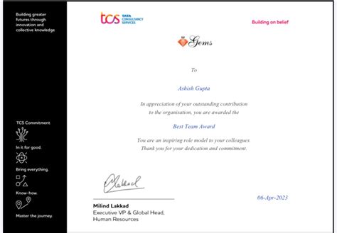 ashish kumar gupta on linkedin bestteamaward tcs tcser award tataconsultancyservices