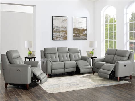 Grey Leather Reclining Sofa Set Baci Living Room