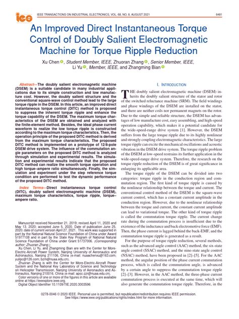 An Improved Direct Instantaneous Torque Control Of Doubly Salient