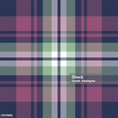 매끄러운 격자 무늬 패턴 배경입니다 스카프 담요 던지기 판초 또는 기타 현대적인 직물 디자인을 위한 짙은 파란색 분홍색 녹색 및 흰색의 헤링본 타탄 체크 격자 무늬 텍스처