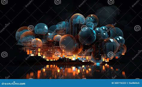 Cloud Shaped Technology Abstraction Connection And Data Storage Concept Generated Ai Stock