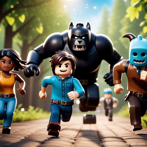 Roblox Thumbnail Of Roblox Characters Running Away From The Monster
