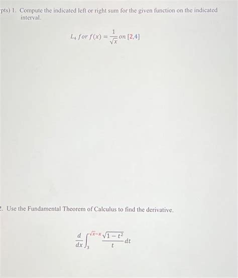 Solved Pts 1 Compute The Indicated Left Or Right Sum For