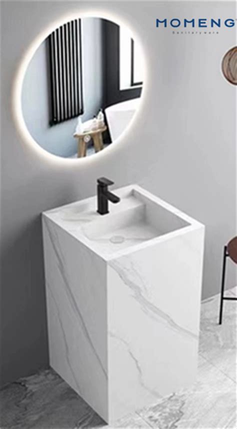 Modern Design Sintered Stone Pedestal Basin Free Standing Wash Basin Bathroom Cabinet And