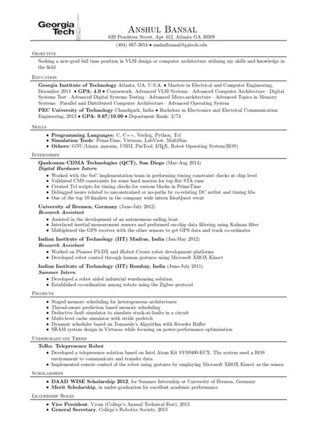 resume anshul bansal pdf system on a chip areas of computer science