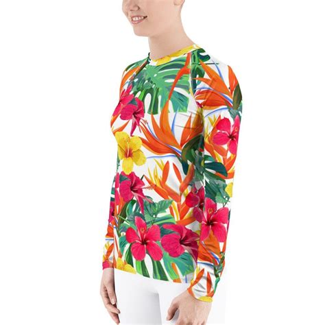 Floral Hibiscus Flamingos Women S Rash Guard M Artofit