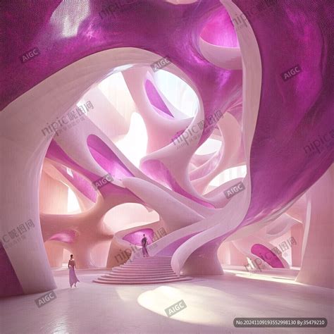 Ai创作图扭曲空间设计 粉色奇幻建筑物 奇幻粉色建筑物 粉色奇幻建筑 奇幻粉色建筑 粉色奇幻结构 奇幻粉色结构 异形建筑内景 室内设计未来 建筑师扎哈哈迪德 粉色城市结构 扎哈遗作 参数化设计