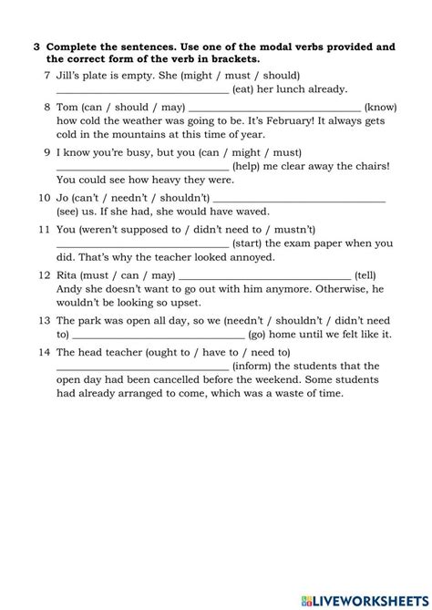 Modal Verbs Online Exercise For Upper Intermediate Live Worksheets