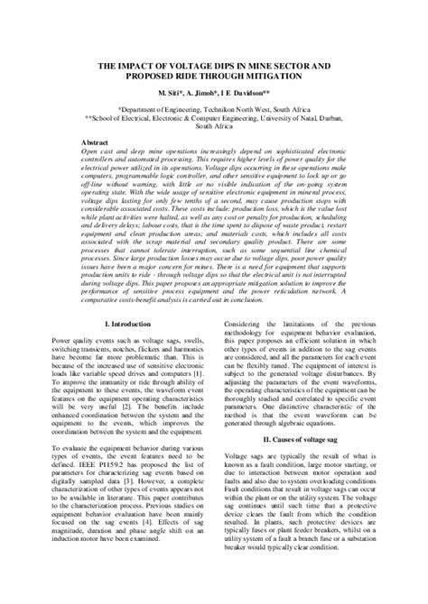 Pdf Mitigating Voltage Dips In Mining Operations
