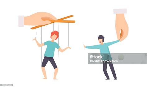 Manipulation Of People With Tiny Man With Strings Controlled By Someone