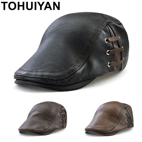 Tohuiyan 가죽 뉴스 보이 모자 남성용 겨울 따뜻한 베레모 모자 영국 신사 Boina Gorras Planas 플랫 캡 남성 레트로 개츠비 모자 신문파는 아이의