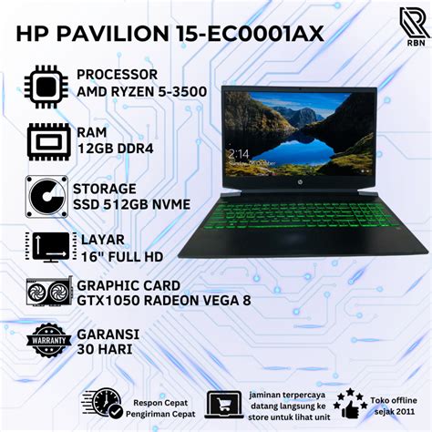 Jual Laptop Second Gaming Hp Pavilon 15 Ec0001ax Ram 12 Gb Ssd 512gb
