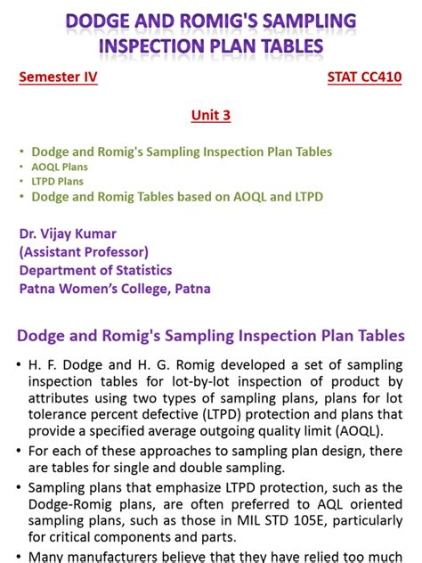 Dodge And Romigs Sampling Inspection Plan Tables Download Free Pdf