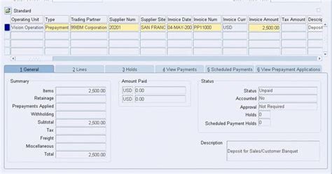 Oracle Applications Create A Prepayment In Oracle Payables