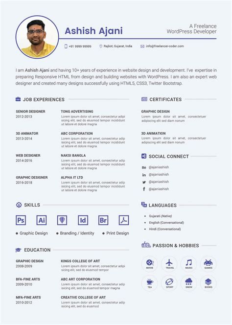 Free PSD Resume Template Cover Letter For PHP Wordpress Developer Good Resume
