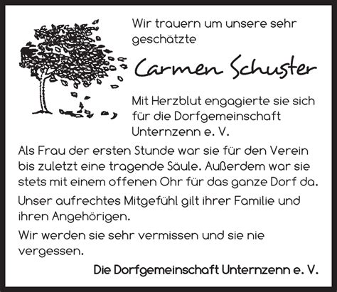 Traueranzeigen Von Carmen Schuster Trauerflzde
