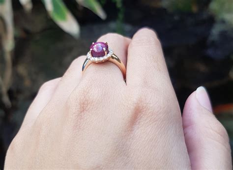 Star Ruby With Diamond Ring Set In 18 Karat Rose Gold Settings For Sale