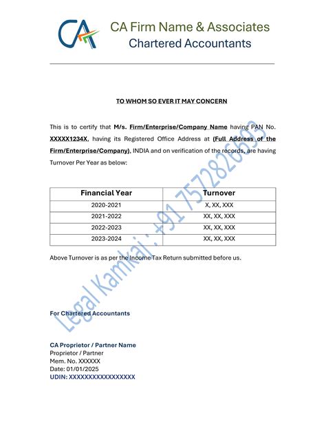 Ca Turnover Certificate Legal Kamkaj