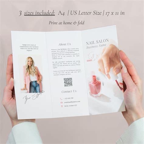 Nail Salon Brochure Template Editable Nail Tech Trifold Booklet