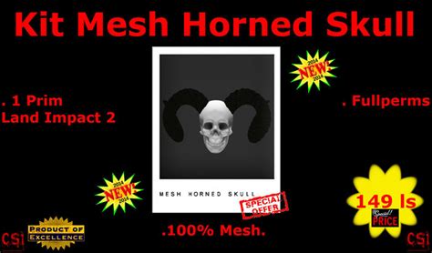Second Life Marketplace Kit Mesh Horned Skull Box