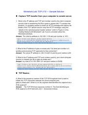 Assignment 2 Solution Pdf Wireshark Lab TCP V7 0 Sample Solution Capture TCP Transfer From