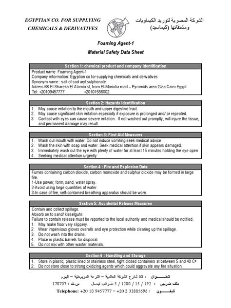Msds Foaming Agent 1 Pdf Personal Protective Equipment