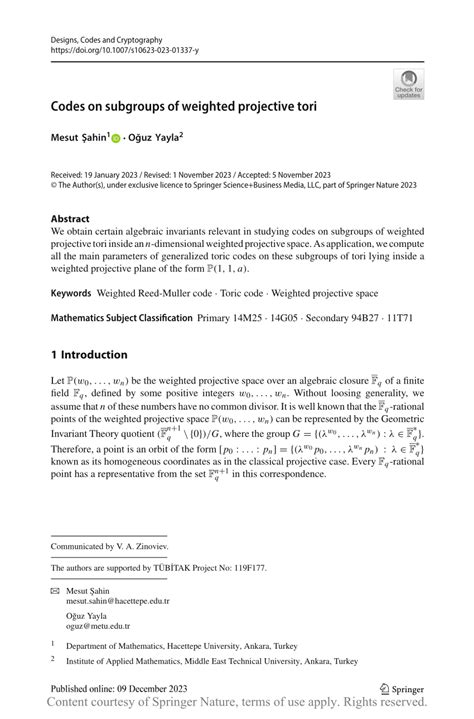 Codes On Subgroups Of Weighted Projective Tori Request Pdf