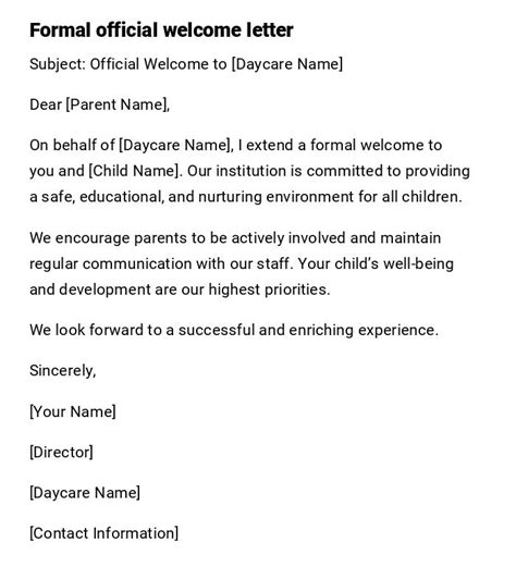 Daycare Welcome Letter