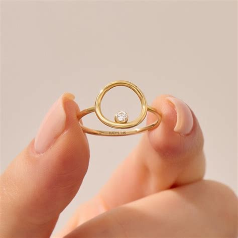 Diamond Karma Ring 14k Open Circle Ring Solid Gold Simple Round Rings