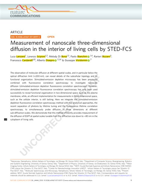 Pdf Measurement Of Nanoscale Three Dimensional Diffusion In The
