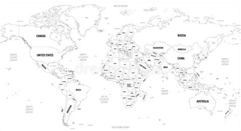 World Map Countries Labeled Black And White