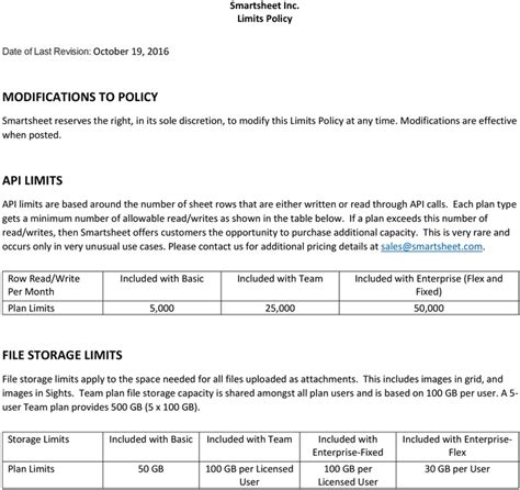 Smartsheet Limits Policy Pdf Für Api Und Speicherlimits