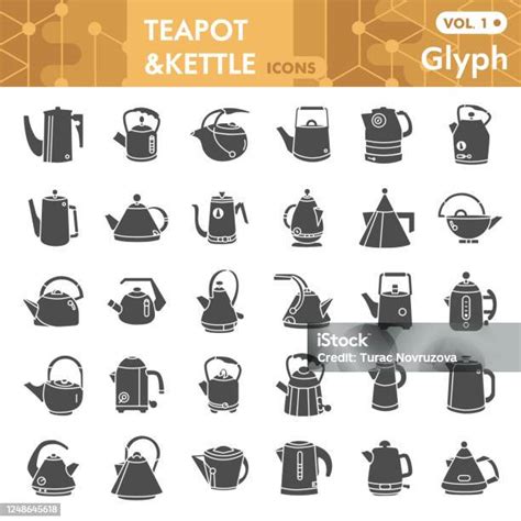 주전자 솔리드 아이콘 세트 주전자 기호 컬렉션 또는 스케치 흰색 배경에 고립 된 웹 글리프 스타일의 Pictogram 패키지에 대한 커피 냄비 표지판 벡터 그래픽 개체