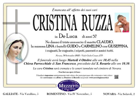 Necrologio Cristina Ruzza In De Luca Necrologi Mezzetti