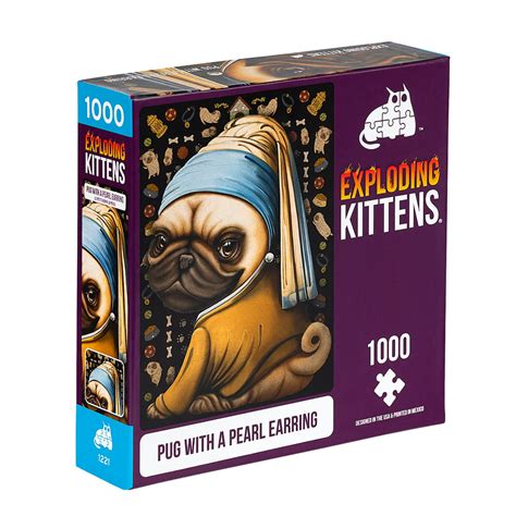 Exploding Kittens Puzzle Pug With A Pearl Earring 1000pc Level Up Store