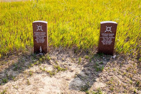 Close Up Native American Warrior Tombstone At Little Bighorn