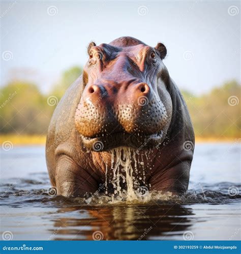 Assertive Hippo Displays Aggressive Behavior Asserting Dominance In