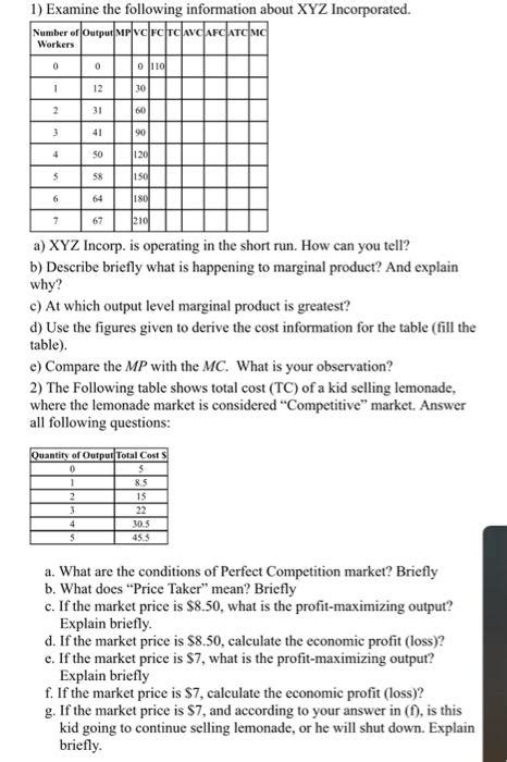 Solved Examine The Following Information About XYZ Chegg Com