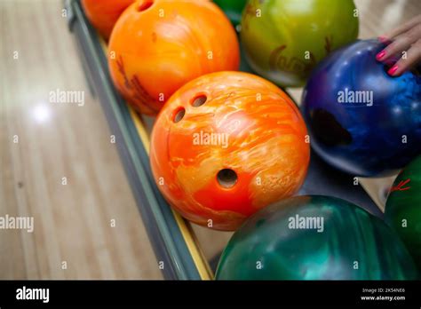 Bowling Balls Close Up Paths With Balls And Pins For Bowling A Fun