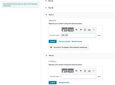 Solved Part ACalculate The Formula Mass For Each Of The Chegg Com