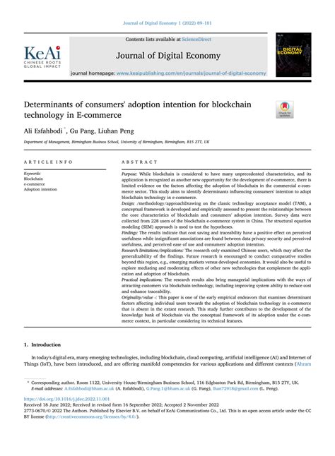 Pdf Determinants Of Consumers Adoption Intention For Blockchain Technology In E Commerce